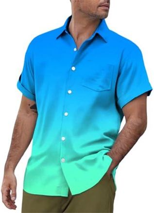 Generic Chemise d&eacute;t&eacute; &agrave; manches courtes pour homme avec poche boutonn&eacute;e - Couleur d&eacute;grad&eacute;e - Coupe d&eacute;contract&eacute;e - Sans plis - Chemisier formel tendance pour le