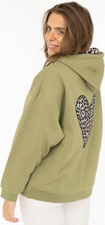 Zwillingsherz Hoodie Leo Herz Oversized, Kapuzenfutter und aufgesticktes Herz in Leomuster