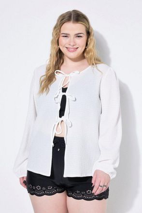 STUDIO UNTOLD Satinbluse Bluse Schleifen-Verschluss Puff&auml;rmel