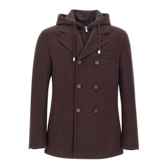 Eleventy Manteau long crois&eacute; en laine et cachemire avec capuche amovible - Homme - Manteaux - Brun - Taille: M