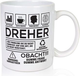 Generic Achtung Probleme Dreher | Fräser | Dreher - Tasse Weiss - Kaffeetasse/Geschenk/Familie