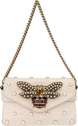 Gucci Crossbody Bags - Gucci White Leather Queen Margret Bee Shoulder Bag - Gr. unisize - in Wei&szlig; - f&uuml;r Damen