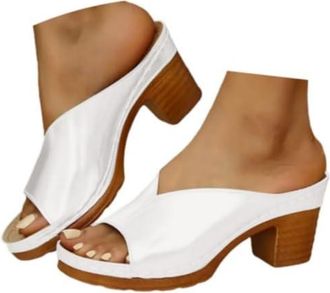 Generic Tongs &agrave; talons &eacute;pais pour femme - Mules &agrave; talons &agrave; enfiler pour robe de mari&eacute;e - Chaussures de mariage - Tongs d&eacute;t&eacute; avec soutien de la vo&ucirc;te plantaire