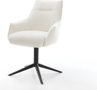 DELIFE Drehstuhl Alja-Flex mit Armlehnen Boucl&eacute; Soft Beige Fu&szlig;kreuz Schwarz 360&deg; drehbar Wippfunktion Taschenfederkern, Esszimmerst&uuml;hle