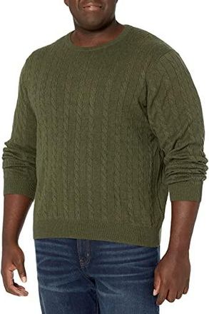Amazon Essentials Pull Ras-du-Cou en Coton Torsadé Homme, Vert Olive Chiné, XXL