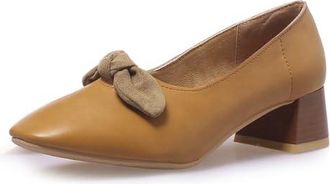 Generic Qynthra Escarpins Femmes À Bout Pointu Noeud Cuir Talon Bloc Bois Chaussures De Cour Élégantes pour Bureau Quotidien Rendezvous Confortable,Jaune,36 E