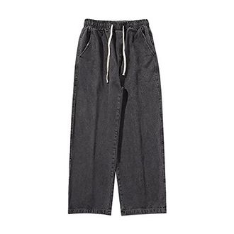 Generic Jean baggy Hip Hop pour homme, streetwear &agrave; jambes larges, d&eacute;contract&eacute;, coupe ample, cordon de serrage, taille &eacute;lastique, skateboard, pantalon droit, 