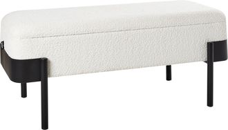 Beliani Bettbank mit Stauraum Stoff Chenillegewebe Creme weiß 100 cm modern Warren