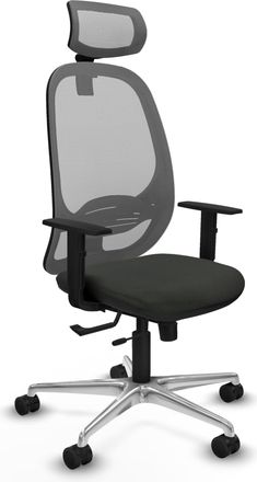 Piqueras y Crespo Schwarzer Schreibtischstuhl mit 1D-Armlehnen, h&ouml;henverstellbarer Lendenwirbelst&uuml;tze und h&ouml;henverstellbarem Kopfteil, Neigungs- und Neigungsverstellung