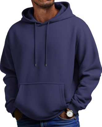 Coofandy Hoodie Herren Kapuzenpullover Fleece Kapuzenpulli Baumwolle Sweatshirt mit Kapuze Basic Winter Hoodies f&uuml;r M&auml;nner Marineblau XL