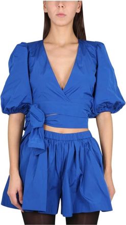 Red Valentino Femme, Blouses et Chemises, Bleu, Taille: 38 FR Haut cache-coeur &agrave; manches bouffantes