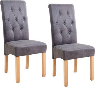 Invicta Interior 2er Set edler Stuhl CASA Vintage grau mit Zierknöpfen Beine aus Massivholz Esszimmerstuhl Stühle