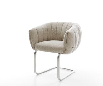 DELIFE Freischwinger Jada-Flex Webstoff Soft Beige Freischwinger flach Edelstahl Taschenfederkern, Esszimmerst&uuml;hle