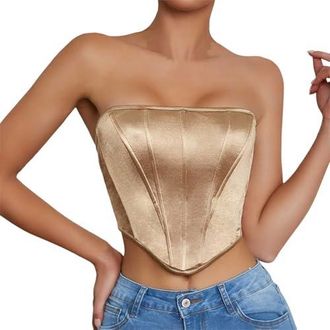 Generic 2026 Bustier Corset en dentelle à épaules dénudées sans manches pour femme, kaki, XS