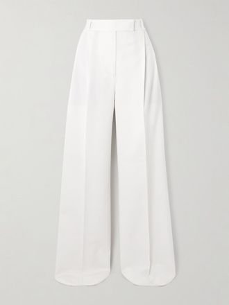 R&oacute;he Pantalon Large En Serge De Laine M&eacute;lang&eacute;e &Agrave; Plis - Ivoire