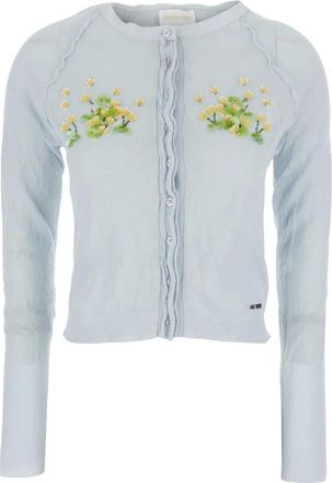 Shushu/Tong Shushu/Tong, Femme, Pulls, Bleu, Taille: 38 FR Beaded Floral Knit Cardigan