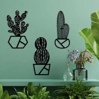 Hanah Home Stylish Decorative Metal Wall Accessory (3 Pieces), Black, 25 x 45 cm | 100% Metal, 1.5 mm Thickness | Easy Wall Mounting, Perfect for Modern Decor