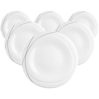 SELTMANN WEIDEN Trio Highline Speiseteller 6er Set, 28 cm, Runde Essteller mit schwarz-grauen Linien, Sp&uuml;lmaschinen- und Mikrowellenfest, Porzellan, Wei&szlig;