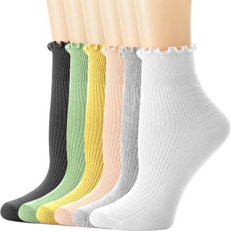 Dreshow R&uuml;schensocken Damen - Atmungsaktiv Baumwolle Crew Socken L&auml;ssig Kn&ouml;chel Socken f&uuml;r Damen M&auml;dchen 6 St&uuml;ck