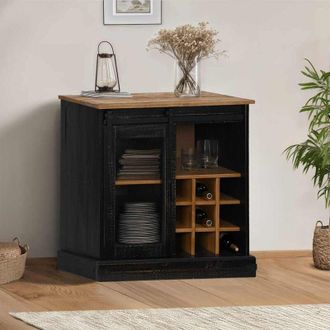 vidaXL Sideboard halden mit Schiebetür Schwarz 80x40x80 cm Massivholz - Vidaxl
