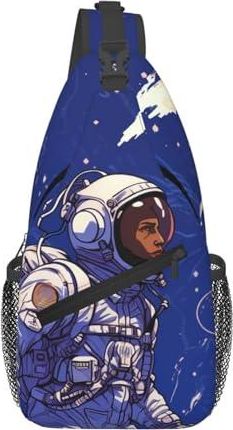 Generic Léger Sacoche Homme Bandouliere Astronaute noir sur bleu Sac Bandoulière Durable,Mode Sac à Poitrine pour école Cyclisme Homme