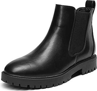 Dream Pairs Bottes pour Femme Bottes Chelsea Elégante Chaussures Confortable Bottines Classiques,Size 41.5,Noir/PU,DAB213