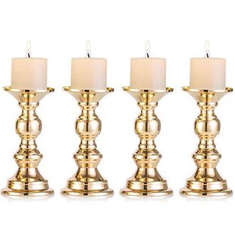 Nuptio Lot de 4 Supports de Bougie Pilier en m&eacute;tal dor&eacute;, Mariage, centres de bougeoirs pour Bougies DE 50 mm avec Support D&eacute;coration Id&eacute;al pour Les Mariages,