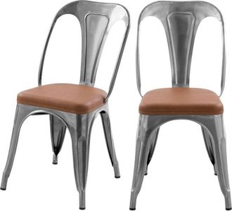 Rendez-Vous D&eacute;co Rendez-vous D&eacute;co - Lot de 2 chaises en m&eacute;tal chrome et cuir synth&eacute;tique marron - charly