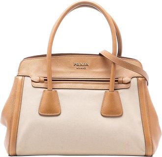 Prada Hobo Bags - Saffiano Cuir Trimmed Canapa Satchel - Gr. unisize - in Braun - f&uuml;r Damen