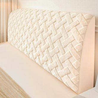 Generic Dicker Pl&uuml;sch Bettkopfteil Bezug Voll Kopfteil Bezug Ultraweicher Staubschutz Kopfteilbezug Gepolsterter Bezug Schlafzimmerdeko Milchig Wei&szlig; Volle L&auml;n