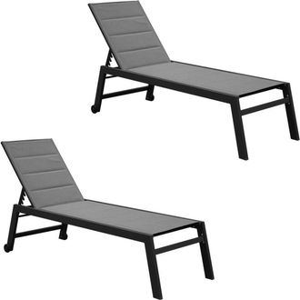 Sweeek Lot de 2 bains de soleil Solis en textil&egrave;ne matelass&eacute;. transats 6 positions. lounge Anthracite / Gris