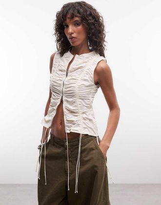 Weekday Top avec zip et d&eacute;tail fronc&eacute; - Blanc cass&eacute;