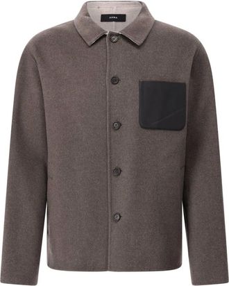 Arma Homme, Vestes, Brun, Taille: L Veste en laine pure avec poche en cuir