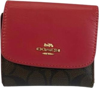 Coach Portefeuille en cuir signature pr&eacute;-appartenant - Femme - Pre-owned - Rouge - Taille: ONE Size