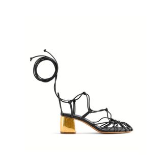 Forte_Forte Schwarze Leder-Sandalen mit Kn&ouml;chelriemen und goldenem Absatz - - Shoes - Damen - Schwarzk - 38 EU