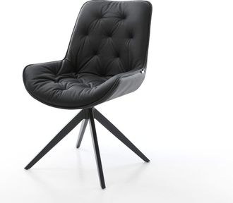 DELIFE Drehstuhl Taimi-Flex Echt-Leder Schwarz Kreuzgestell breit Schwarz 360&deg; drehbar Wippfunktion, Esszimmerst&uuml;hle