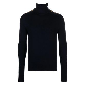 Balmain Blauer Woll Rollkragen Pullover - - Knitwear - Herren - Blau - L