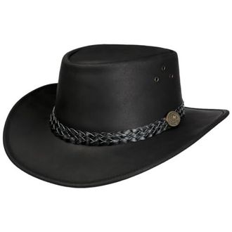 Scippis Chapeau en Cuir Wallaroo Homme - Made in Australia de Boeuf Cowboy avec Bandeau Hiver Automne Printemps Ete Printemps-ete - L (58-59 cm) Noir