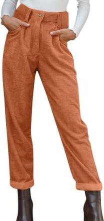 Onsoyours Pantalon Femme Velours Côtelé Ample Sarouel Coton Tapered Trousers Élastiquée Taille Pants Confortable Pantalon avec Poches A Orange M
