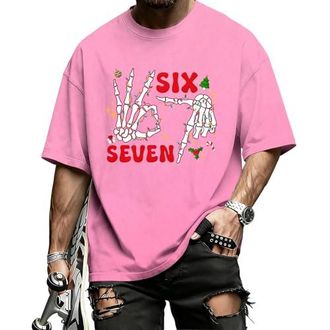 Generic Funny Six Seven 67 Meme Shirt Squelette Main de Noël Six Seven T-shirt graphique à manches courtes Streetwear Daily, rose foncé, XXL