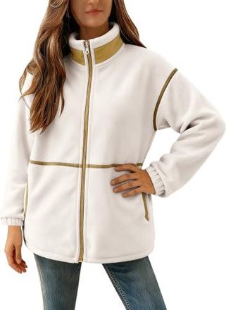 Generic Vestes en polaire pour femme avec fermeture &eacute;clair int&eacute;grale, poches l&eacute;g&egrave;res, manteaux dhiver doux et chauds pour la randonn&eacute;e, les voyages, blanc, XX