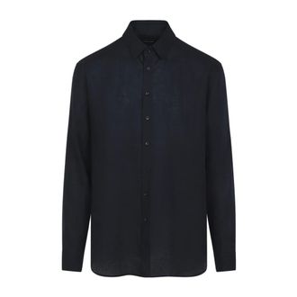 Giorgio Armani Homme, Chemises, Bleu, Taille: 3XL Chemise en lin coupe droite