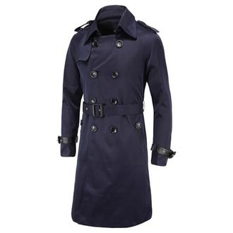 Generic Trench long &agrave; double boutonnage pour homme avec ceinture et revers - Style d&eacute;contract&eacute; - Style streetwear &eacute;l&eacute;gant, bleu, 5XL