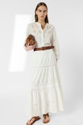 Gerard Darel Jupe &agrave; broderies en coton - JALY - Ecru