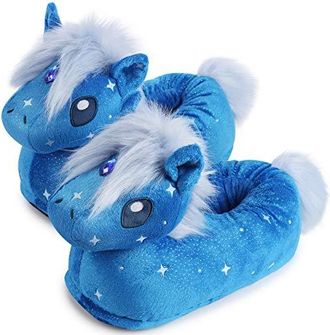 Corimori Sky Le Cheval Magique Pantoufles en Peluche, Bleu, Taille Unique 34/44 EU