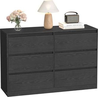 Vasagle Kailyn Collection - Commode Chambre 6 Tiroirs, Armoire de Rangement, Meuble &agrave; V&ecirc;tements, 40 x 119,4 x 75 cm, Style Moderne, Noir Bois&eacute; LTS616B01