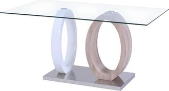 Vente-Unique Vente-unique - Table à manger ayane - 6 personnes - Verre trempé et mdf - Chêne & Blanc