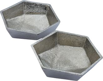 Meinposten Metallschale klein Sch&auml;lchen 2er Set Dekoschale Metallschale sechseckig inkl. Kerzensand wei&szlig; silber (2 Schalen sechseckig Sand wei&szlig;)