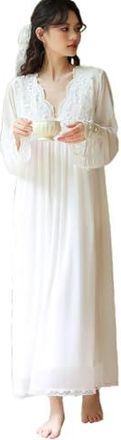 Generic Vintage Victorienne Chemise de Nuit pour Femmes V&ecirc;tements de Nuit en Col V Robe de Chambre &agrave; Manches Longues