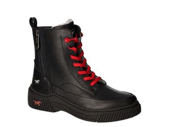 Mustang Jeans Damen Stiefelette Schn&uuml;rboots Zierrei&szlig;verschluss warm gef&uuml;ttert 1436-604, Gr&ouml;&szlig;e:41 EU, Farbe:Schwarz